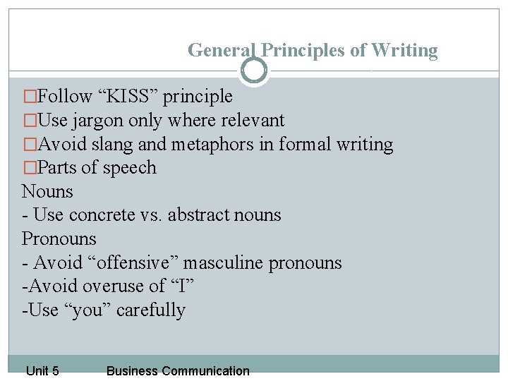 Unit 5 GUIDELINES FOR WRITTEN BUSINESS COMMUNICATION Unit