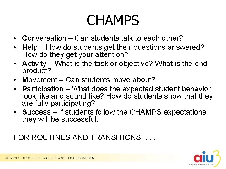 CHAMPS Implementation RTII Framework Tier 3 1 5