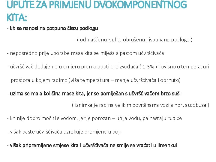 Vrste kitova i nanoenje na podlogu Tehnologija zanimanja