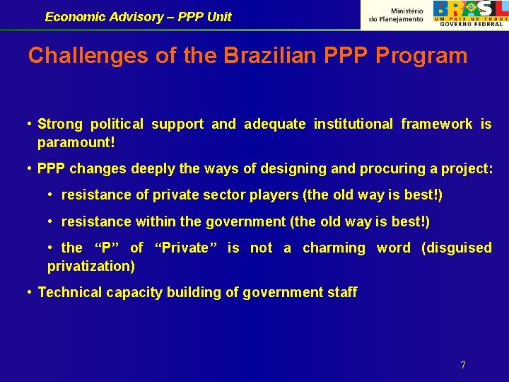 Economic Advisory PPP Unit PublicPrivate Partnerships and the