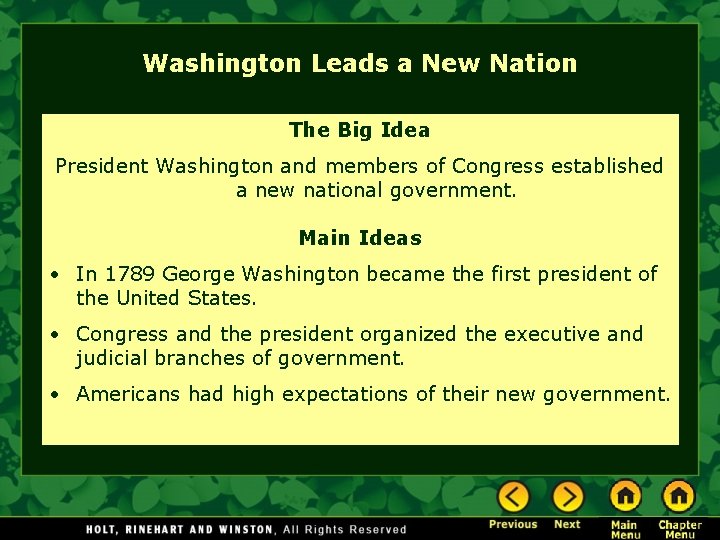 Chapter 7 Launching the Nation Section Notes Washington