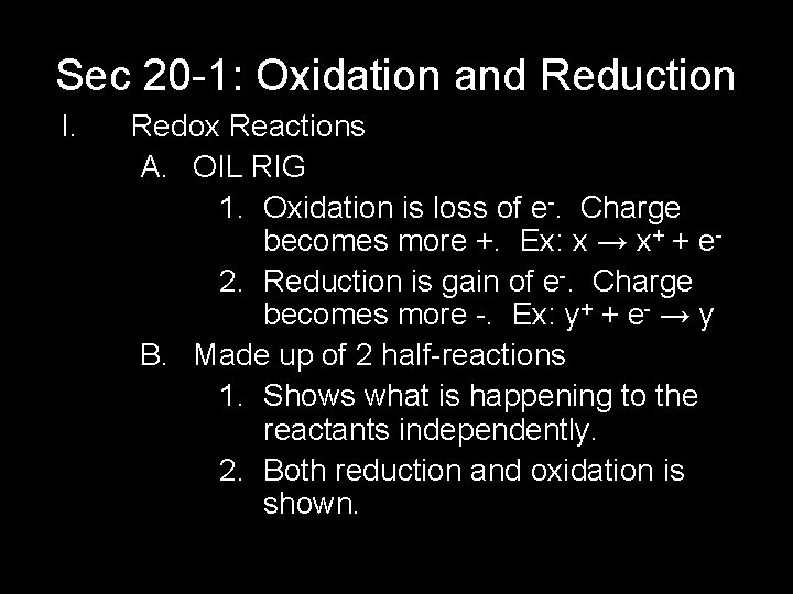 Sec 20 1 Oxidation and Reduction I Redox