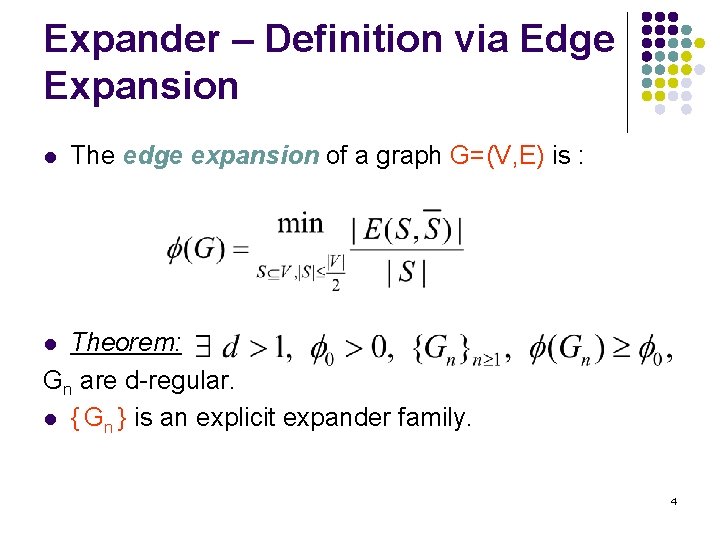 Expanders Presented by Alon Levin 29 10 2006