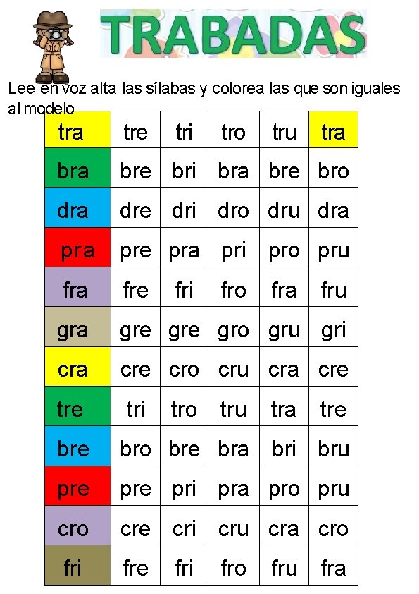 Lee en voz alta las slabas y colorea
