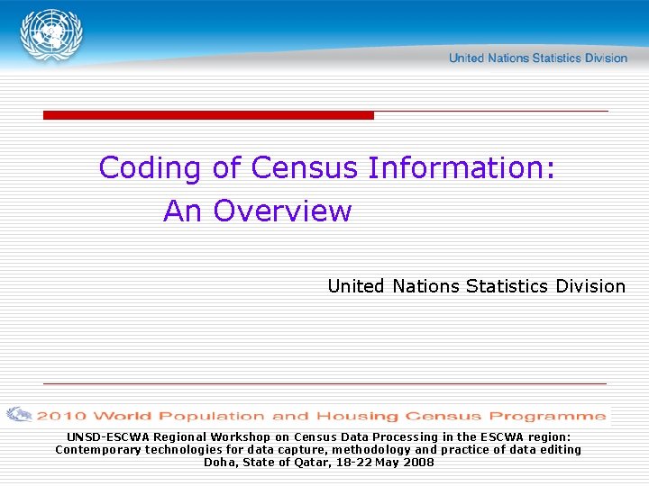Coding of Census Information An Overview United Nations