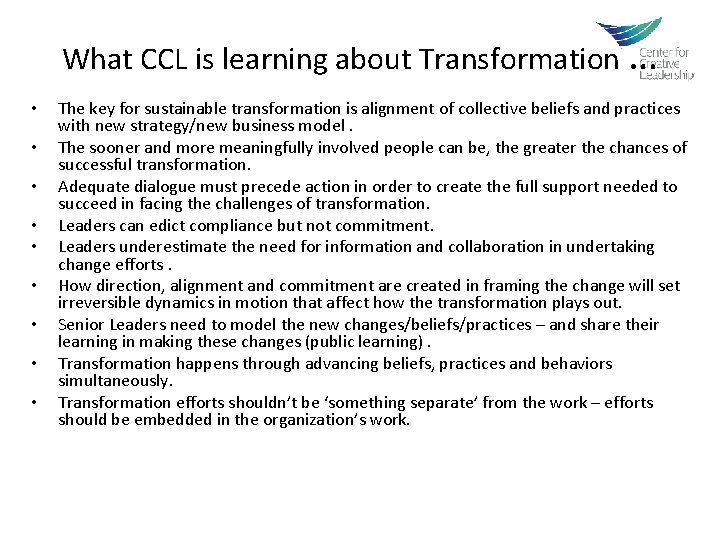 Transformation Leadership Culture CCLs innovation in the field