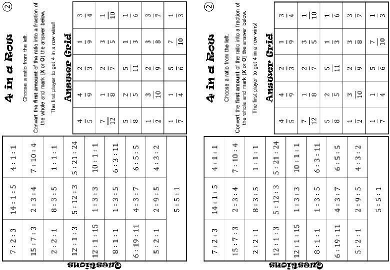 Ratios to Fractions Four in a Row Competing