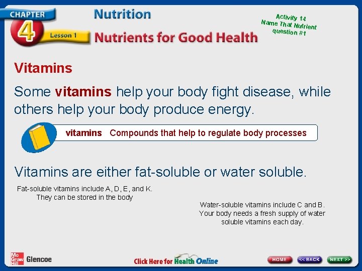 Chapter 4 Nutrition Lesson 1 Nutrients for Good