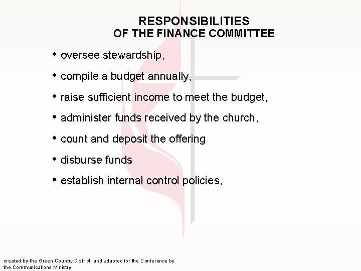 Committee on Finance IN THE CHURCH created by