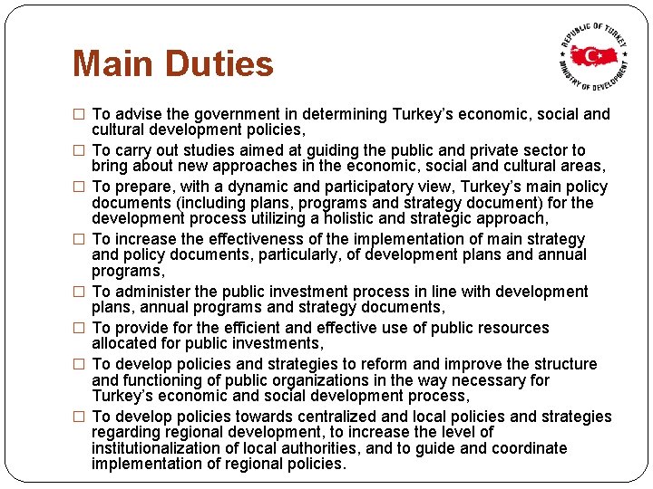 Republic of Turkey Ministry of Development Pnar TOPU