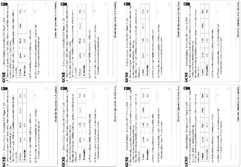 Probability Single Event Higher GCSE Questions These questions