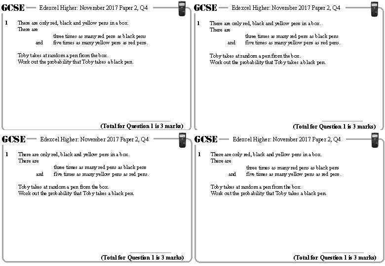Probability Single Event Higher GCSE Questions These questions