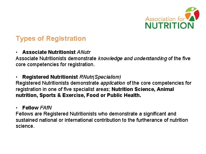 Association for Nutrition Af N Advancing standards of