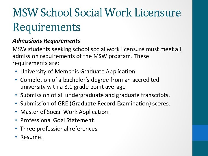 University of Memphis School Social Work Licensure Programming