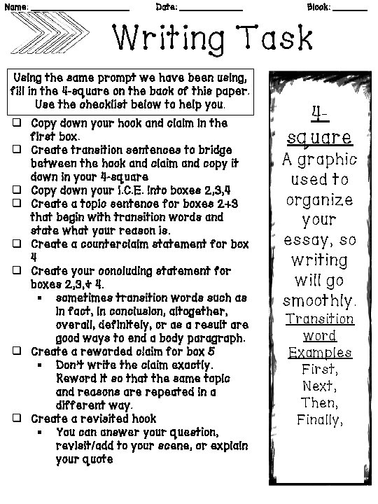 Name Date Block Writing Task Using the same