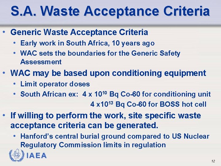 Waste Acceptance Criteria Presenter Name School of Drafting