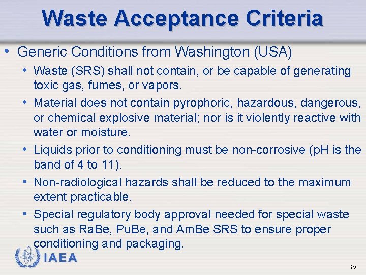 Waste Acceptance Criteria Presenter Name School of Drafting