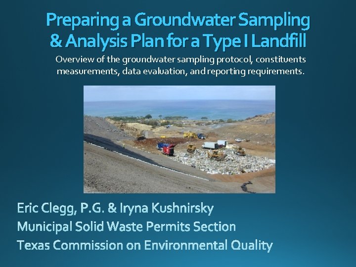 Preparing a Groundwater Sampling Analysis Plan for a