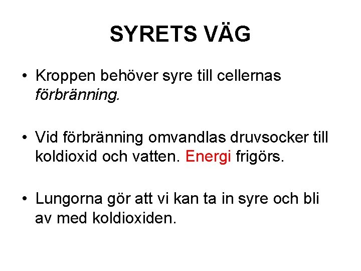 ANDNING Sid 242 244 SYRETS VG Kroppen behver