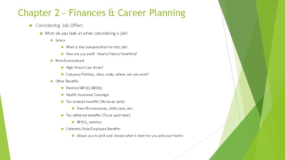Chapter 2 Finances Career Planning Chapter 2 Finances
