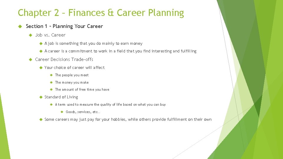 Chapter 2 Finances Career Planning Chapter 2 Finances