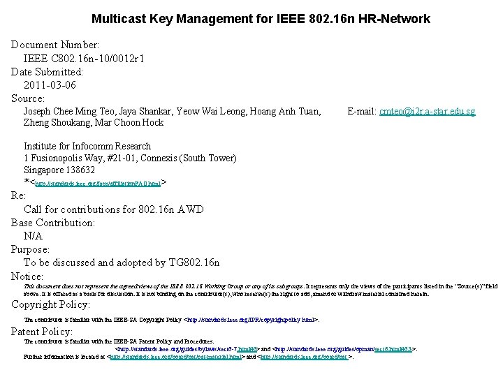 Multicast Key Management for IEEE 802 16 n
