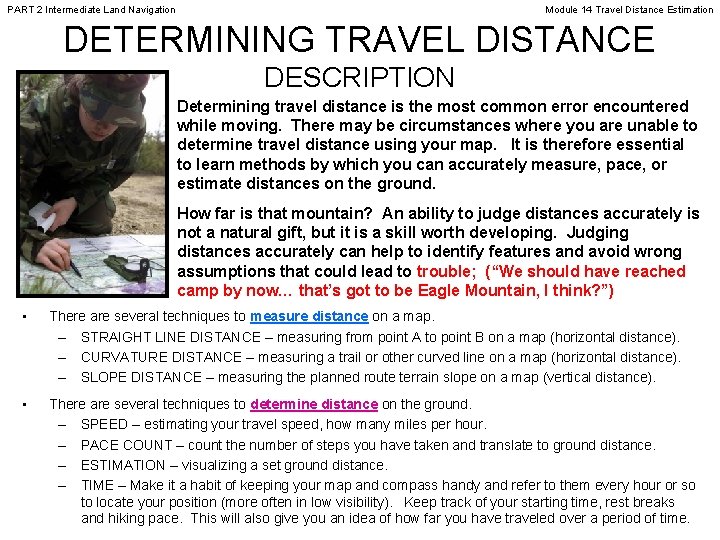 PART 2 Intermediate Land Navigation Module 14 Travel