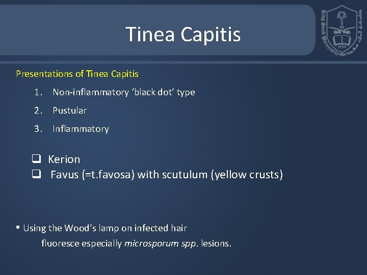 Lecture Title Fungal Infections of the skin Superficial