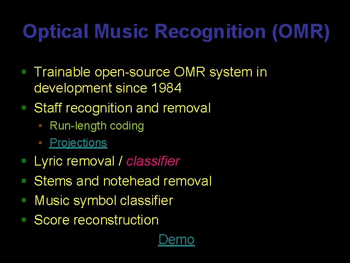 Optical Music Recognition Ichiro Fujinaga Mc Gill University