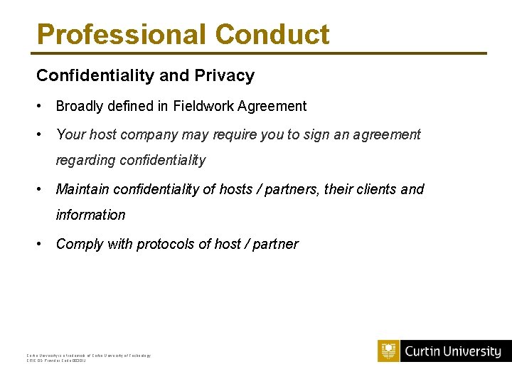 Preparation for Fieldwork Approved Fieldwork Induction for Students