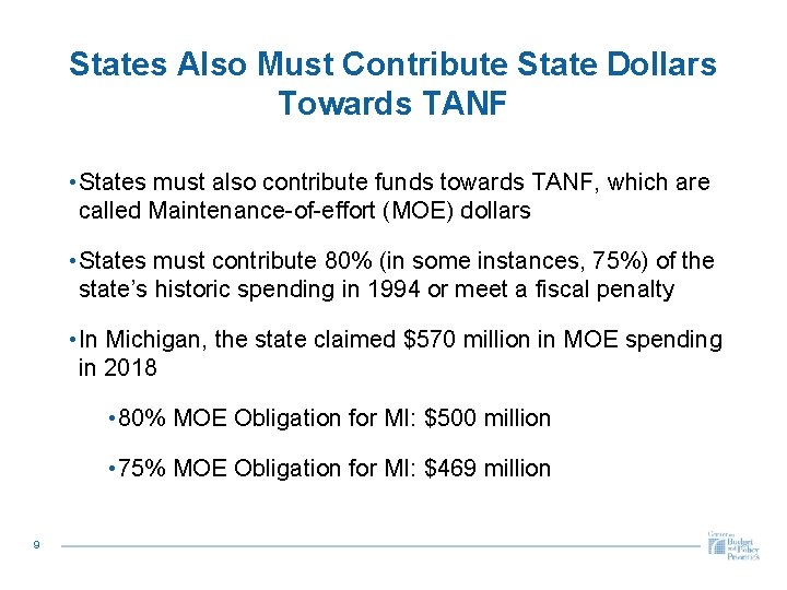 An Introduction to TANF in Michigan TANF Benefit