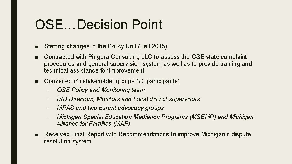 OSEP PRESENTATION TO MICHIGANS INTERMEDIATE SCHOOL DISTRICTS Charlie