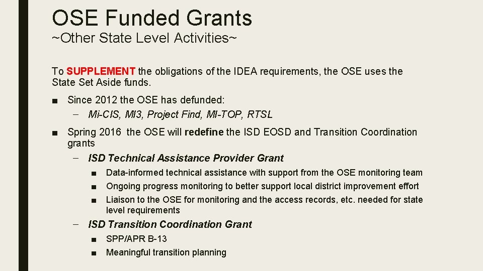 OSEP PRESENTATION TO MICHIGANS INTERMEDIATE SCHOOL DISTRICTS Charlie
