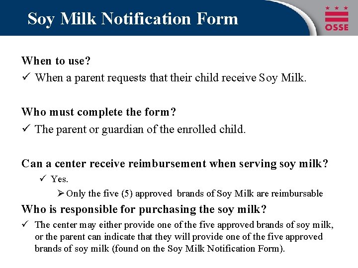 Soy Milk Notification Form and Medical Substitution Form