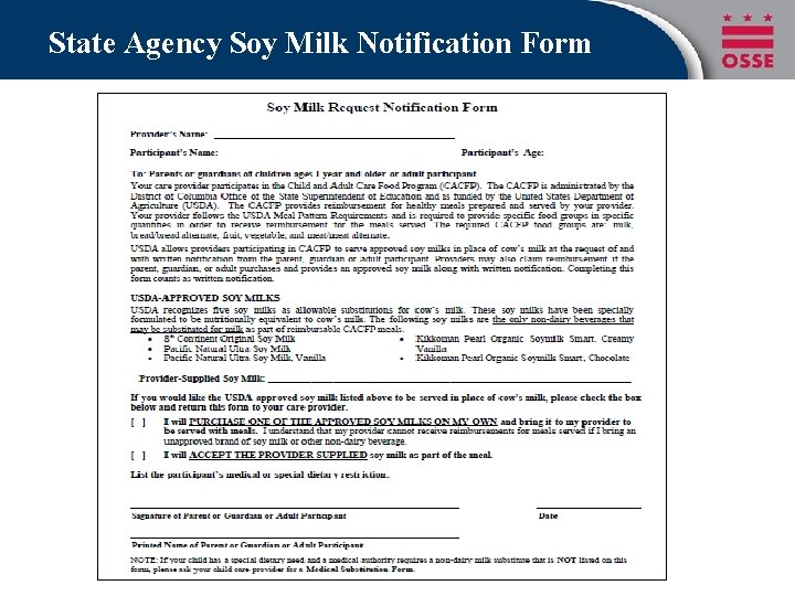 Soy Milk Notification Form and Medical Substitution Form