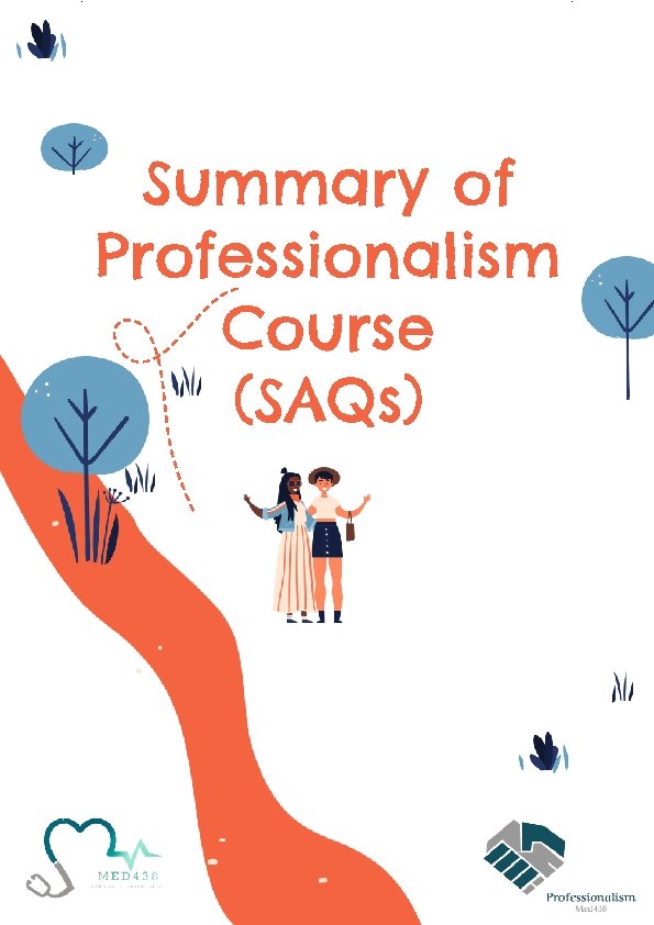 Summary of Professionalism Course SAQs Lecture 1 Professionalism