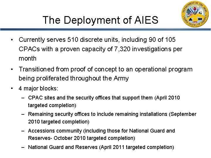 Army Investigative Enterprise Solution AIES the Personnel Security