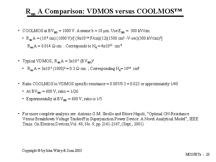 Lecture Notes Power MOSFETs Outline Construction of power