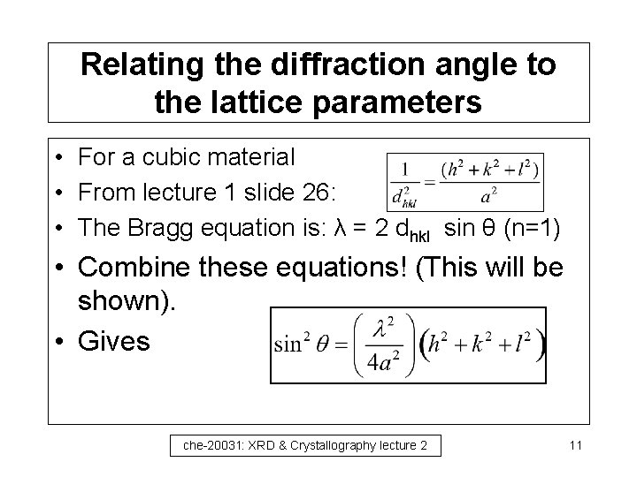 CHE20031 Structural Inorganic Chemistry Xray Diffraction ...