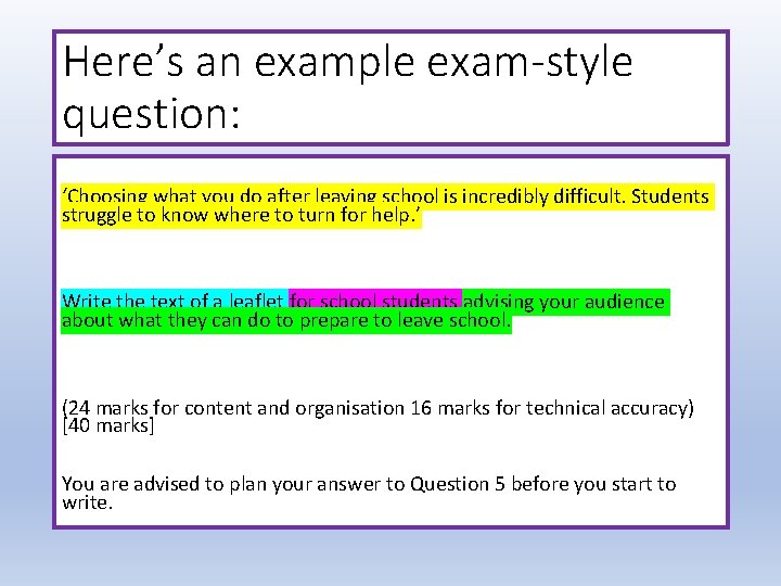 Heres an example examstyle question Choosing what you