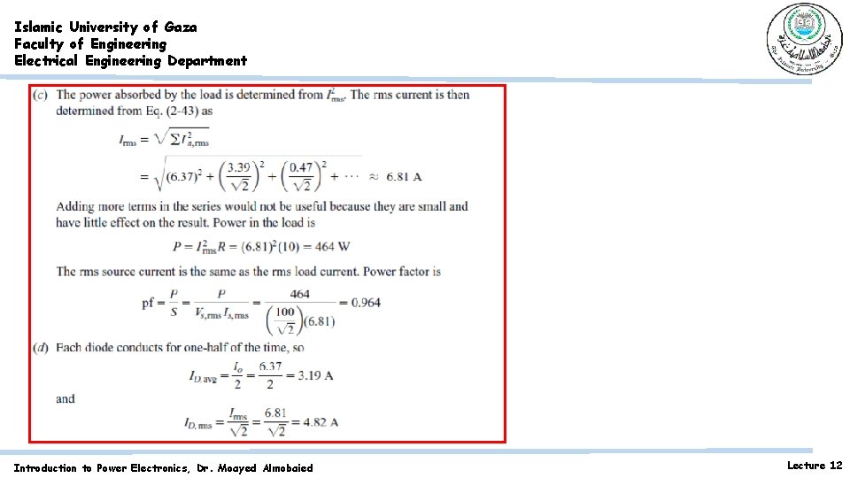 Islamic University of Gaza Faculty of Engineering Electrical