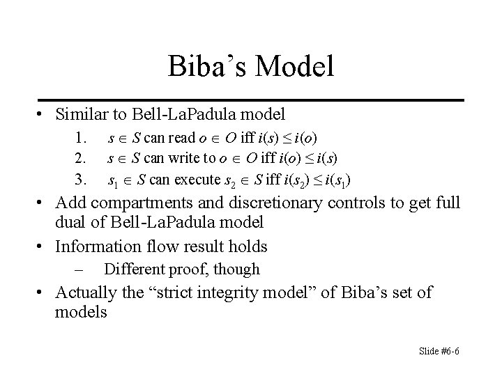 Chapter 6 Integrity Policies Overview Requirements Bibas models