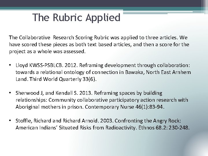 Collaborative Research Scoring Rubric for Projects with Indigenous