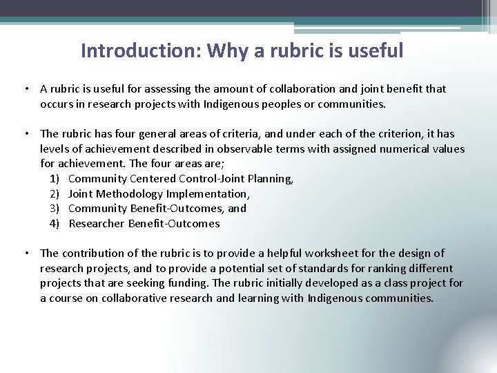 Collaborative Research Scoring Rubric for Projects with Indigenous