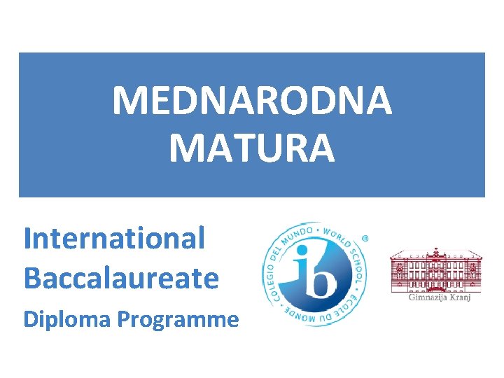 MEDNARODNA MATURA International Baccalaureate Diploma Programme ...