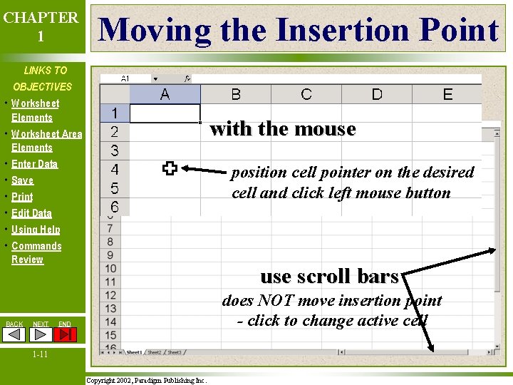 CHAPTER 1 LINKS TO OBJECTIVES Worksheet Elements Worksheet