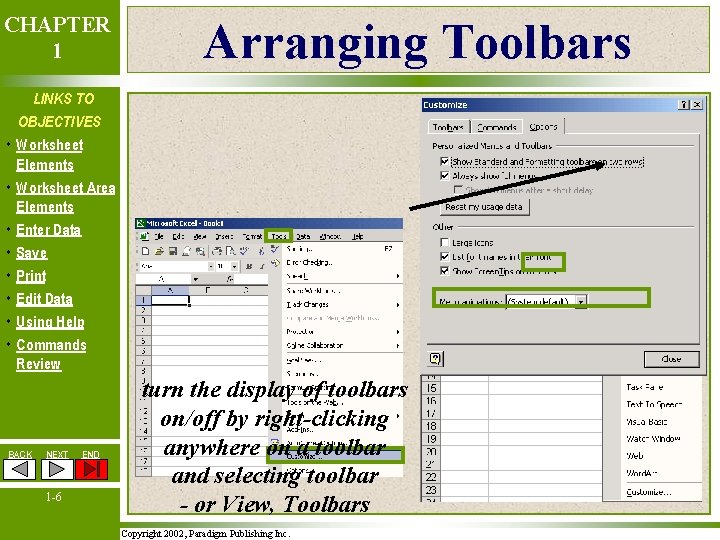 CHAPTER 1 LINKS TO OBJECTIVES Worksheet Elements Worksheet