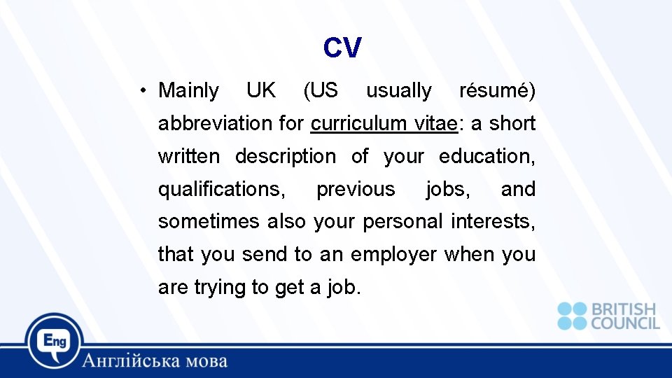 Writing CV UpperIntermediate Lesson 8 Today we are