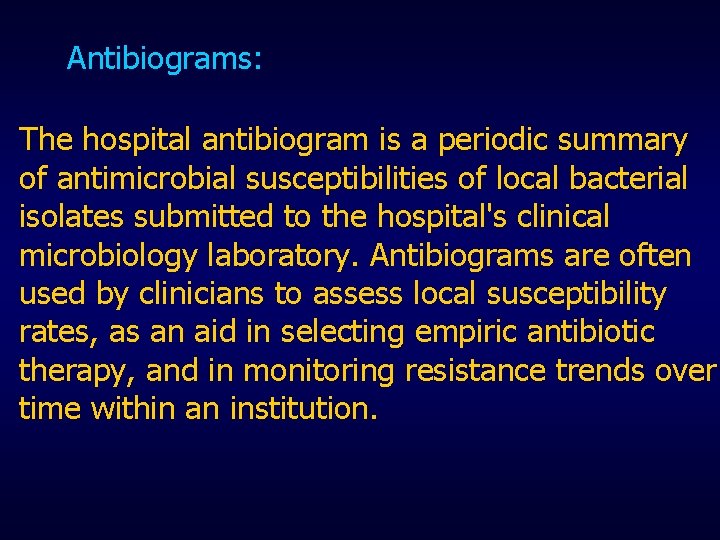 Supplemental testing methods Screening agar Agar contains known