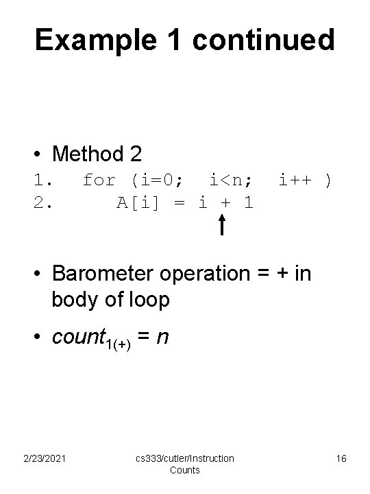 Topics Instruction count for statements Methods Examples 2232021